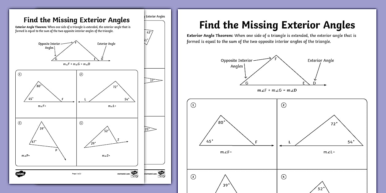 Exterior Angles in Triangles Worksheet | Twinkl USA - Twinkl