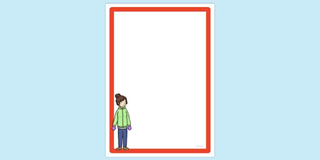 Simple Blank Woman in Coat Gloves and Boots Page Border