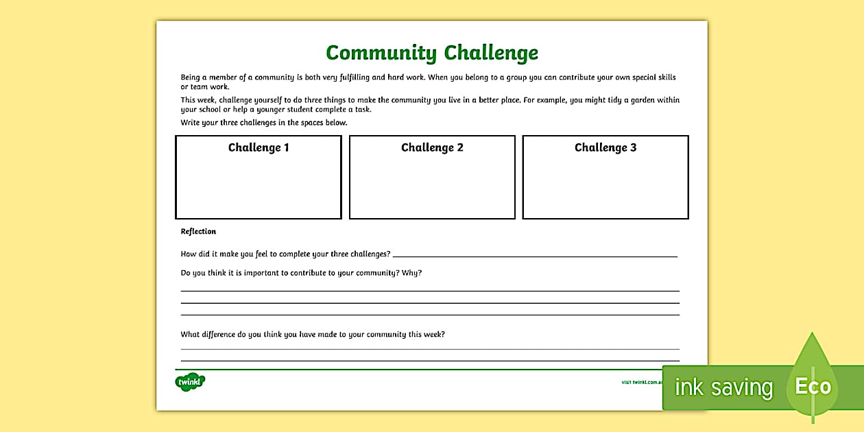 Community Challenge Worksheet (teacher made) - Twinkl