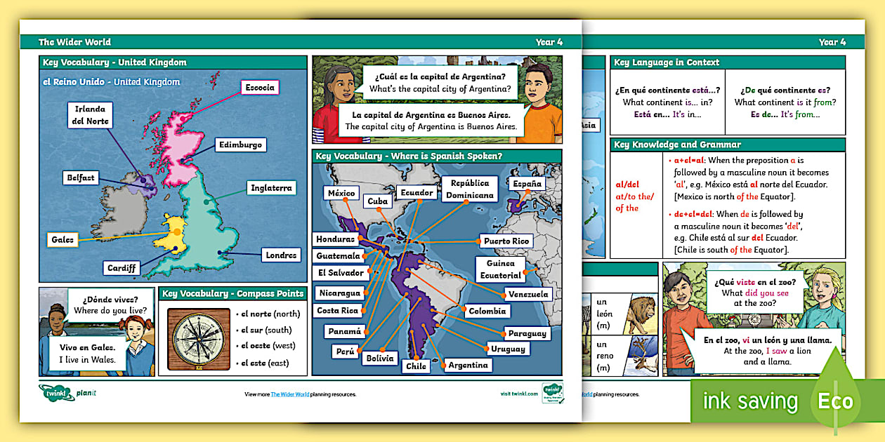 👉 Spanish Vocabulary Mat: The Wider World Year 4 - Twinkl