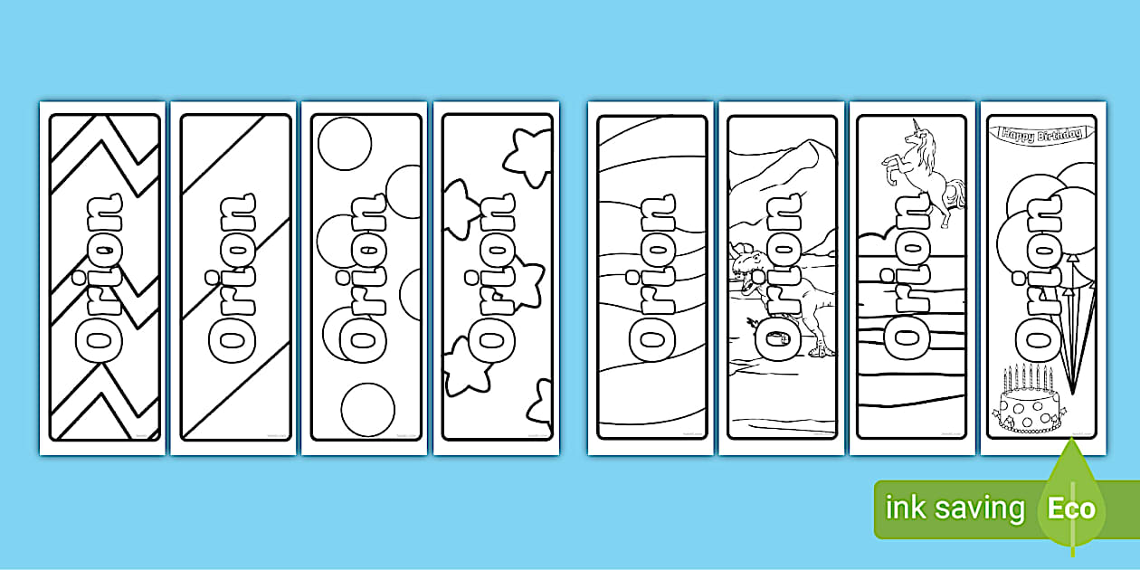 Orion Name Simple Colouring Bookmarks (teacher made)