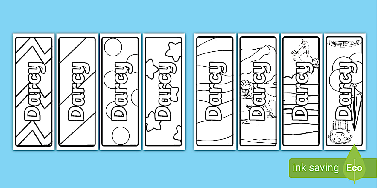 Darcy Name Simple Colouring Bookmarks (teacher made)