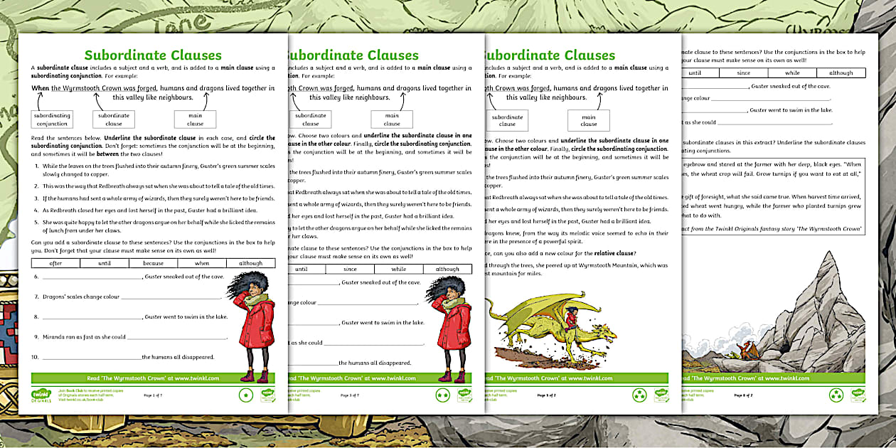 KS2 Subordinate Clauses Differentiated Worksheet (KS2 Fantasy Story 'The