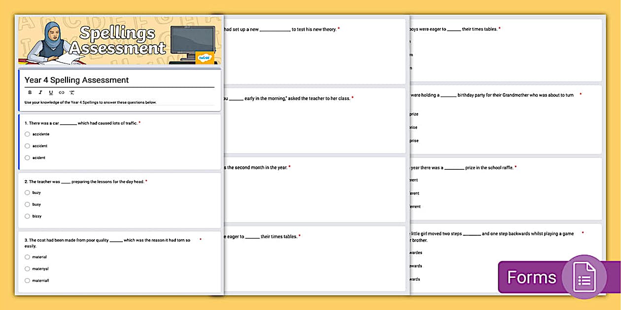 Year 4 Spelling Assessment (teacher made) - Twinkl