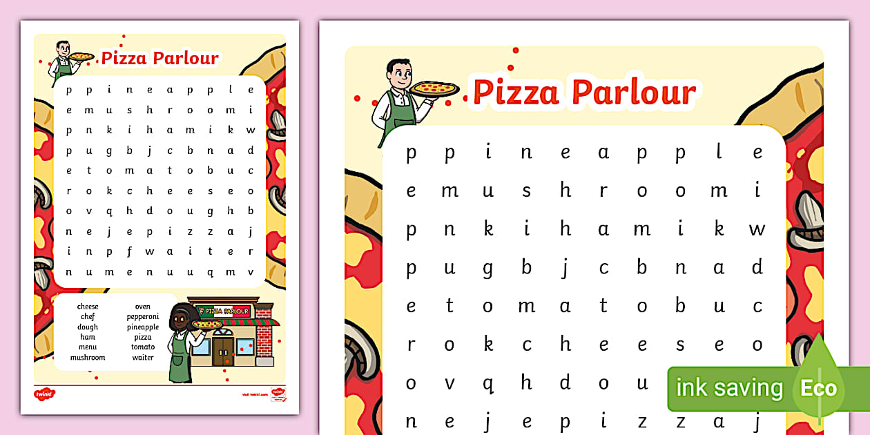 Pizza Parlour Word Search - Eating Out - KS1 - Twinkl