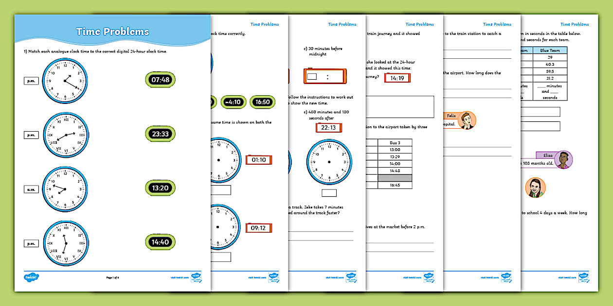 👉 Year 6 Maths Time Problems Activity Sheet - Twinkl