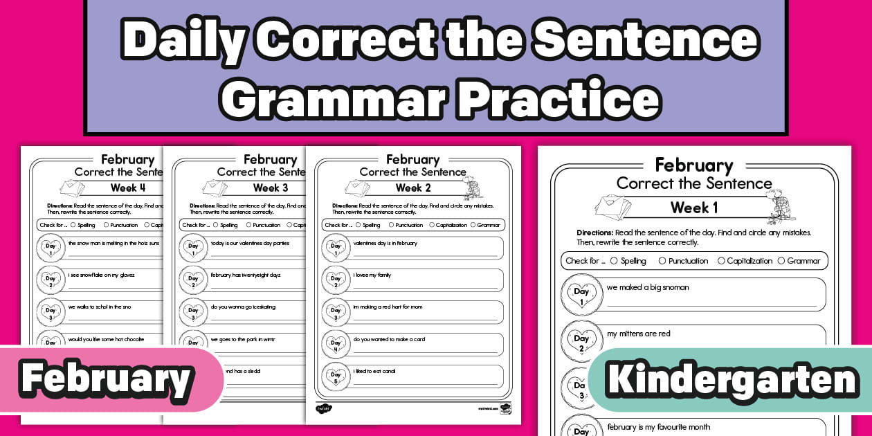 February Daily Correct the Sentence Grammar Practice