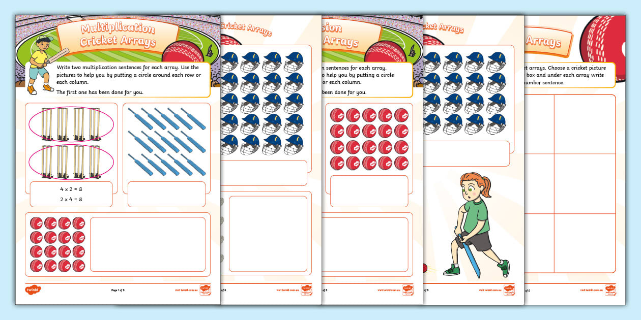 Cricket Themed Arrays Activity Sheet (teacher made) - Twinkl