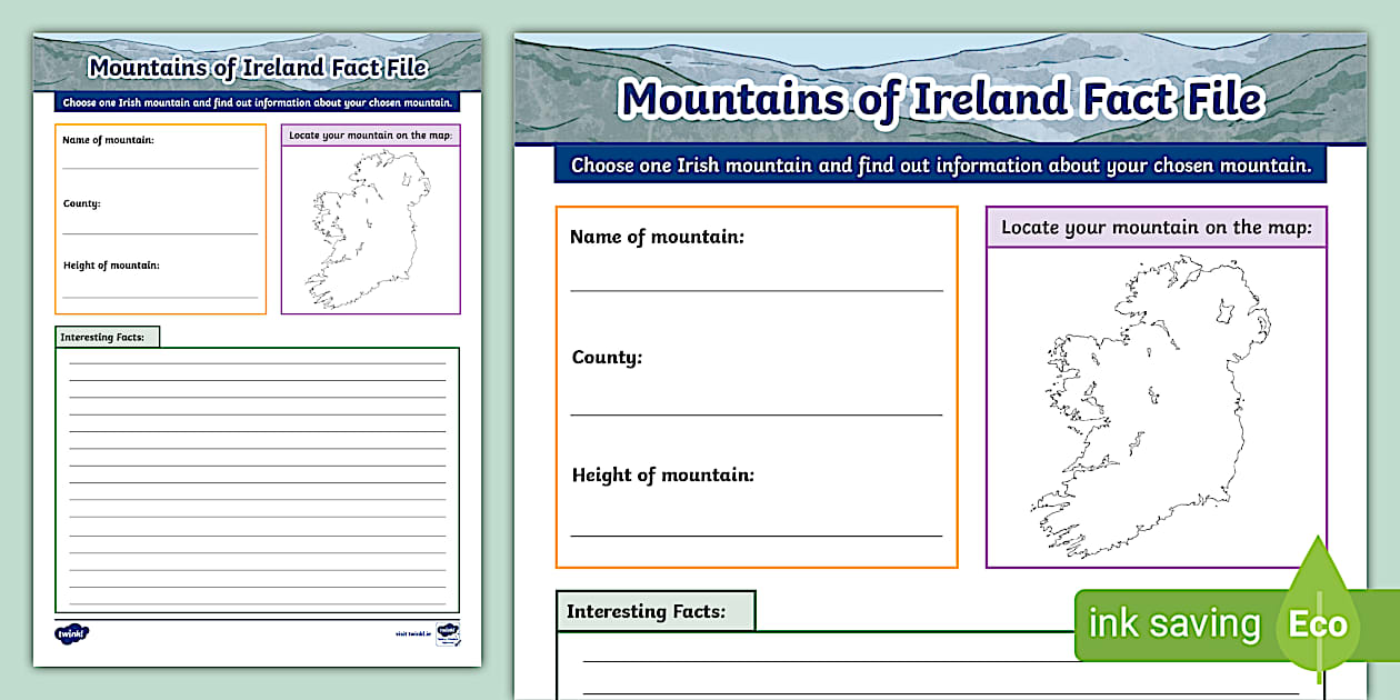 Mountains of Ireland (Fact File Activity Sheet). - Twinkl