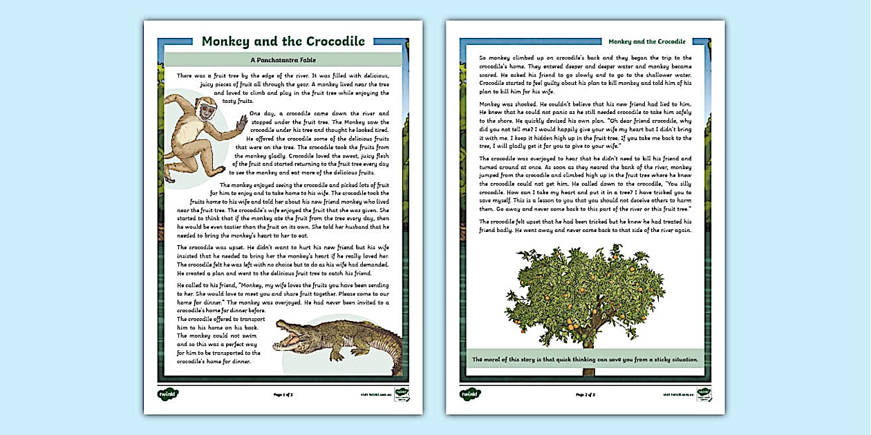 The Monkey and the Crocodile Story | Fables | Twinkl