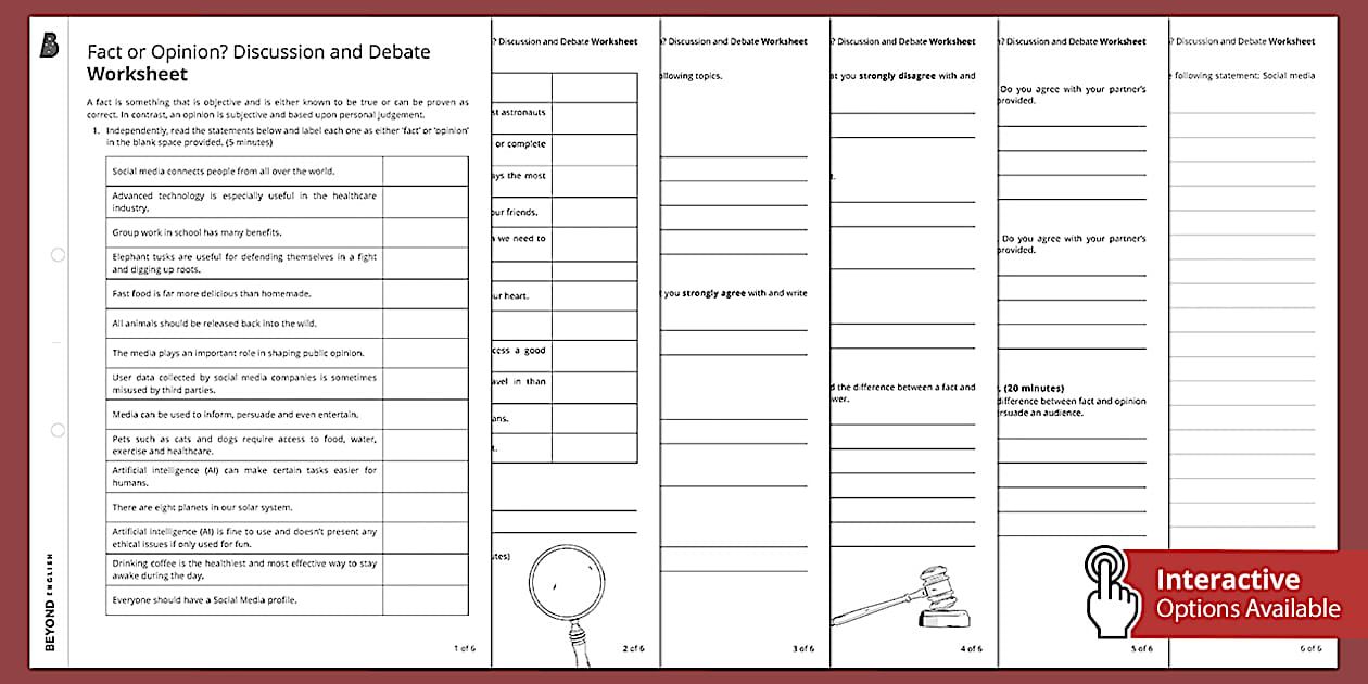 Fact or Opinion? Worksheet | Discussion and Debate | Beyond