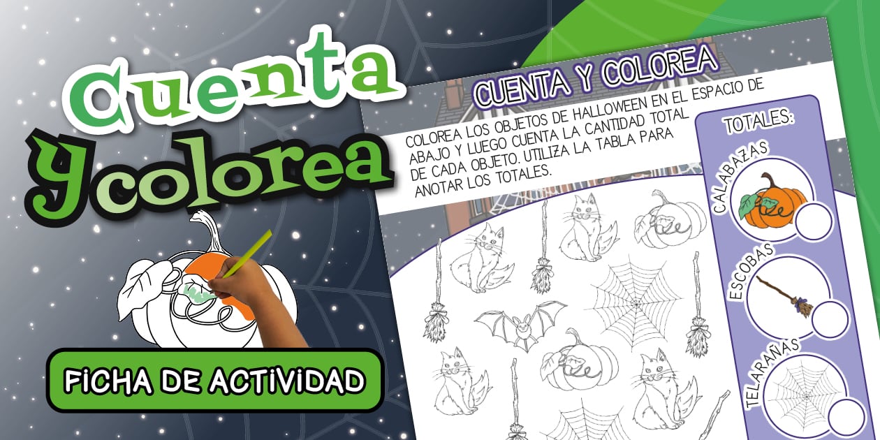 Ficha de actividad: Cuenta y colorea - Halloween