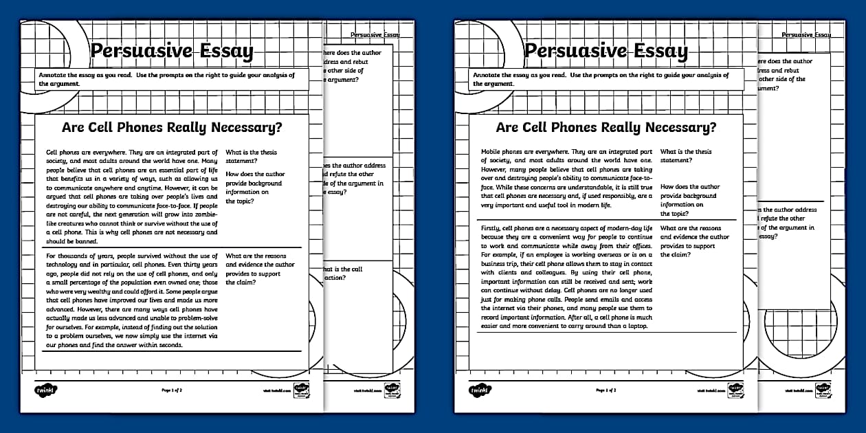 Example Persuasive Essays for 6th-8th Grade (teacher made)
