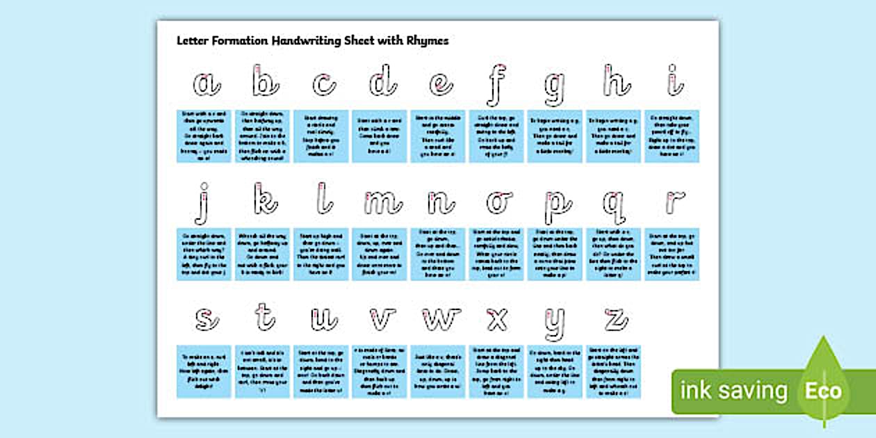 Writing letter formation rhyme worksheet (teacher made)
