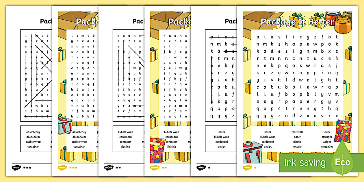 Black and White Package It Better Word Search (teacher made)