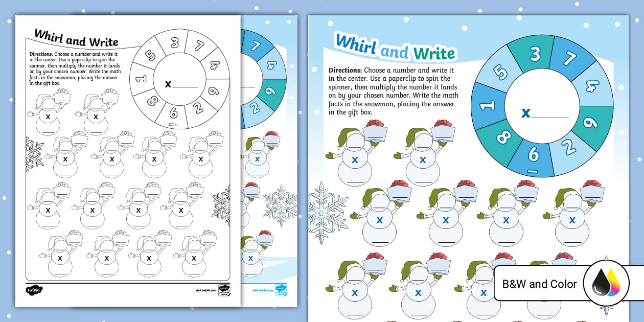 Whirl and Write Winter Multiplication Facts