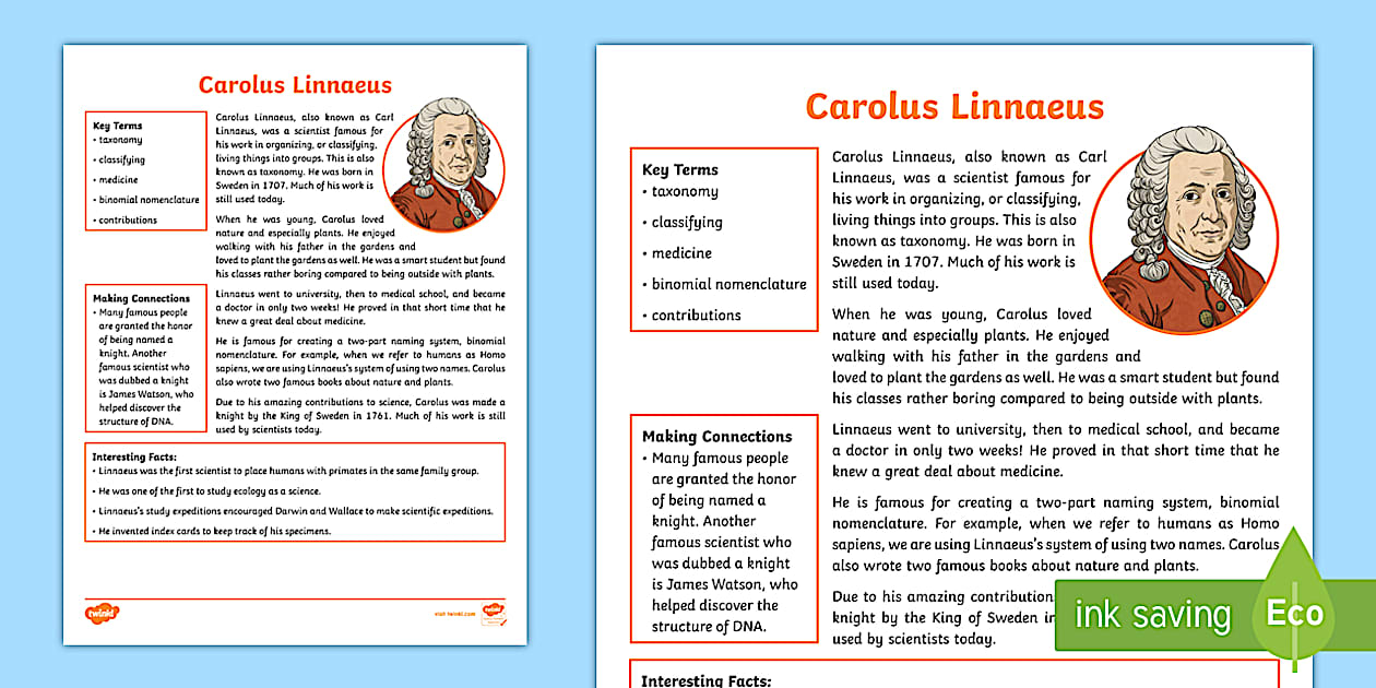 Fifth Grade Carl Linnaeus Fact File - Twinkl