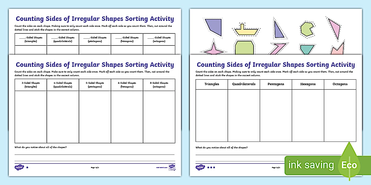 👉 Counting Sides of Irregular Shapes Sorting Activity