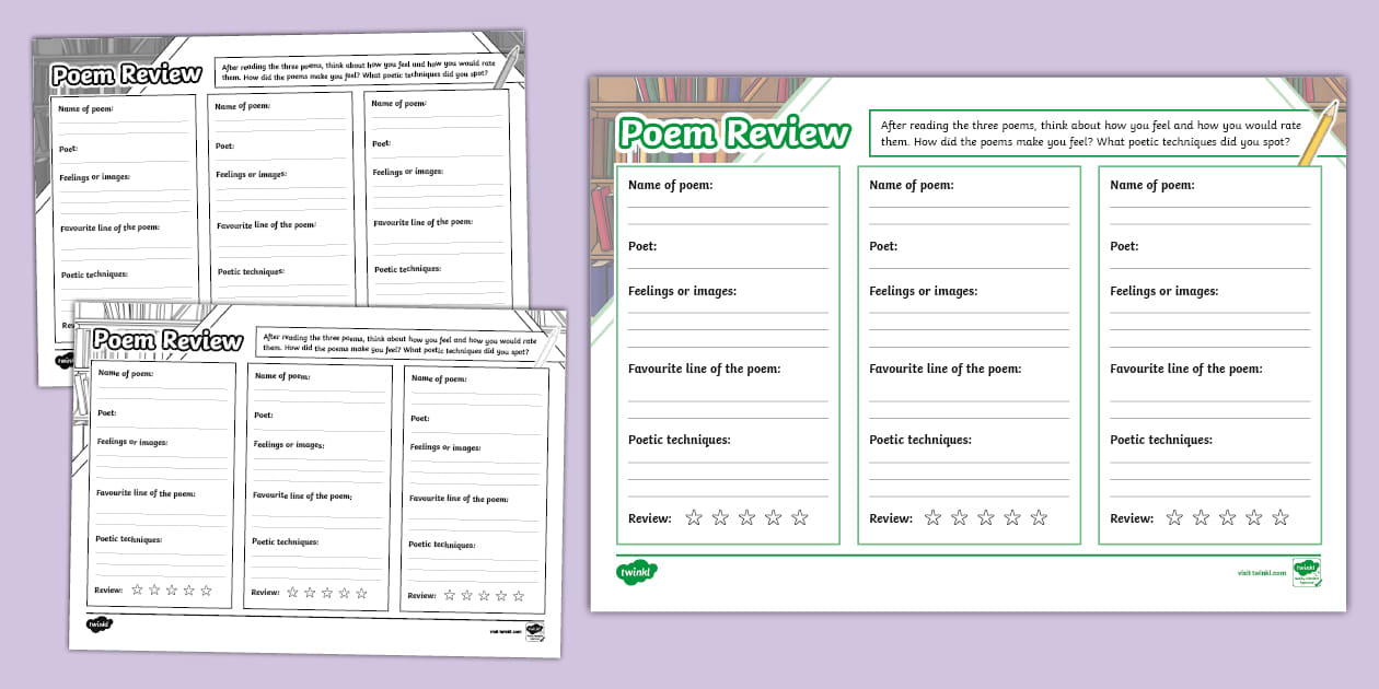 Poem Review Worksheet - Twinkl Poetry English (teacher made)