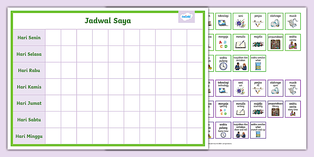 School Subjects Timetable Activity Indonesian - Twinkl