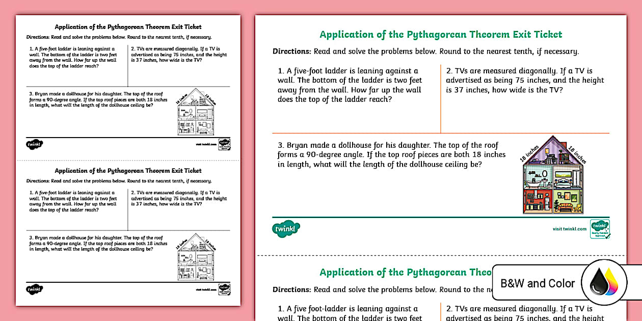 Eighth Grade Application of the Pythagorean Theorem Exit Ticket