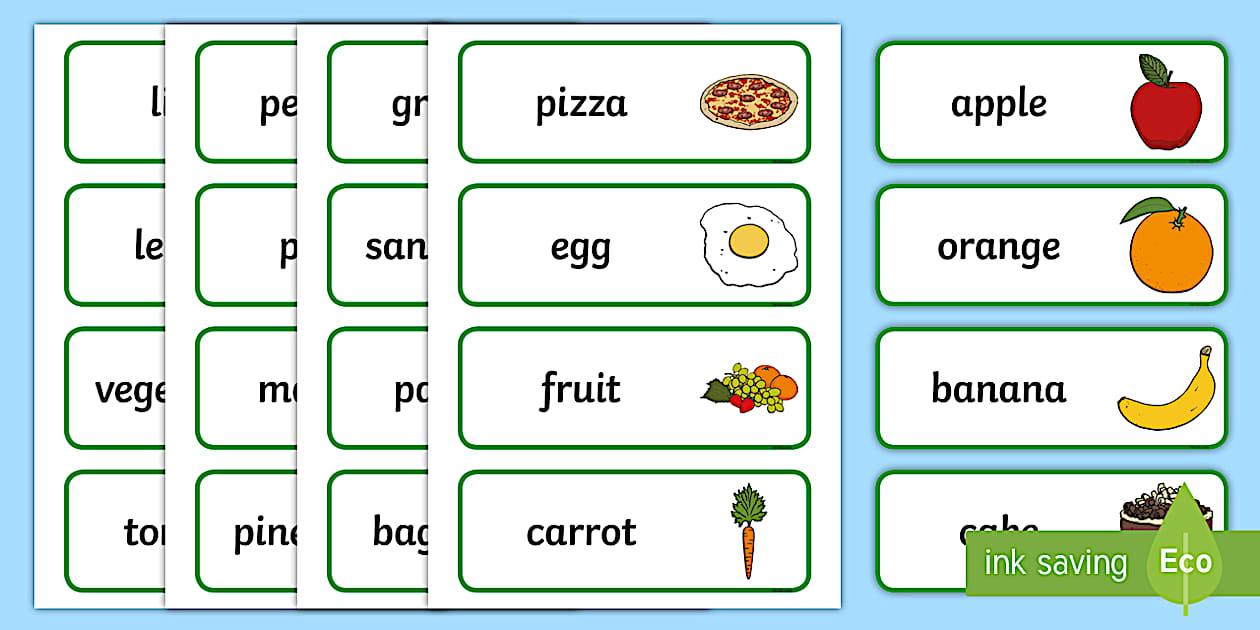 Food Topic Word Cards