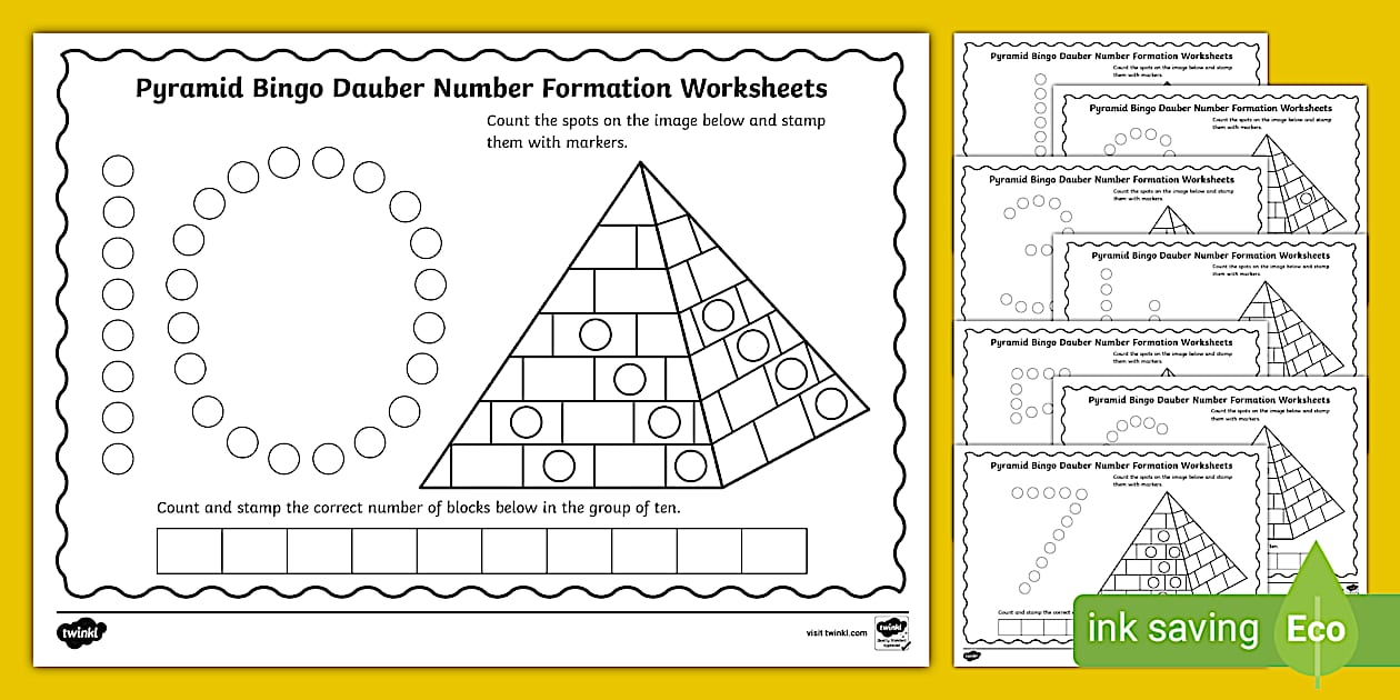 Pyramid Bingo Dauber Number Formation Worksheets - Twinkl