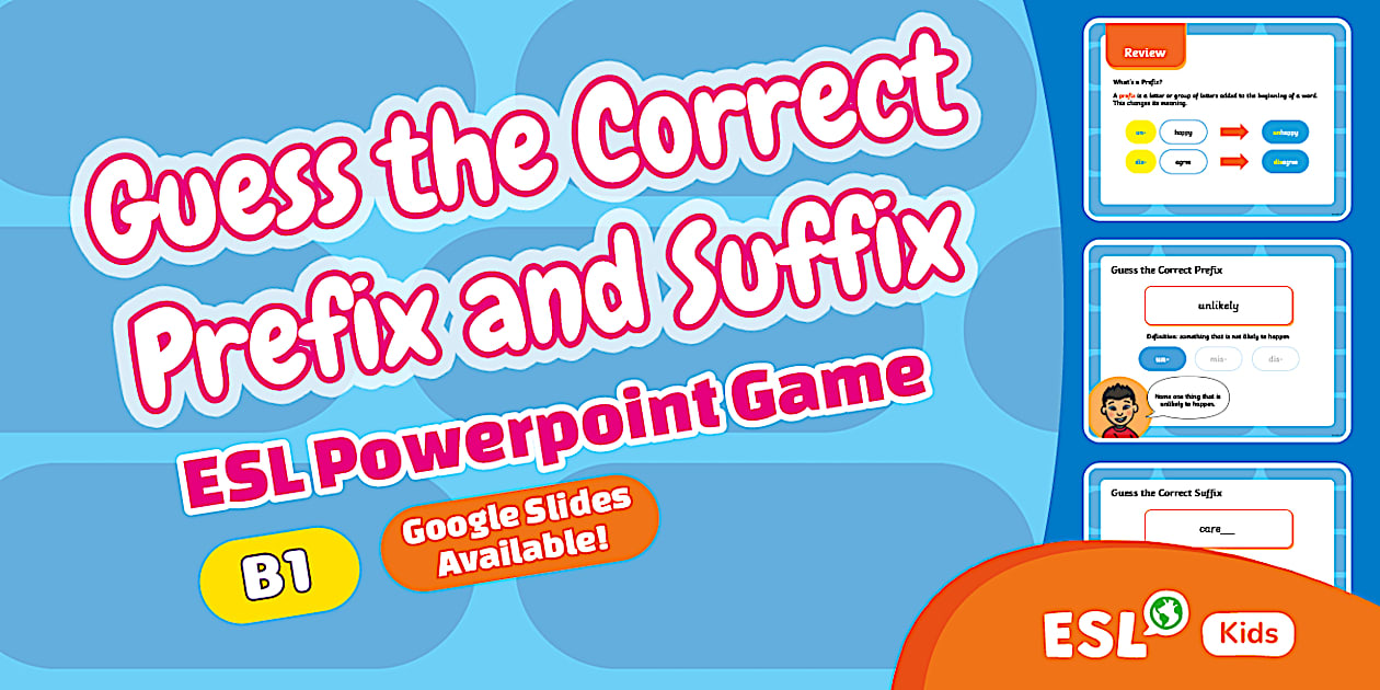 ESL Guess the Correct Prefix and Suffix Game [Kids, B1]