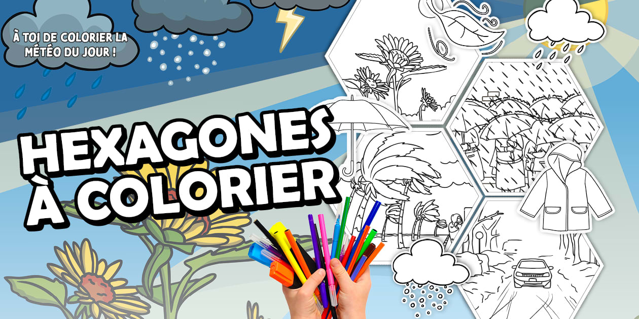 Hexagones à colorier : La météo - Twinkl
