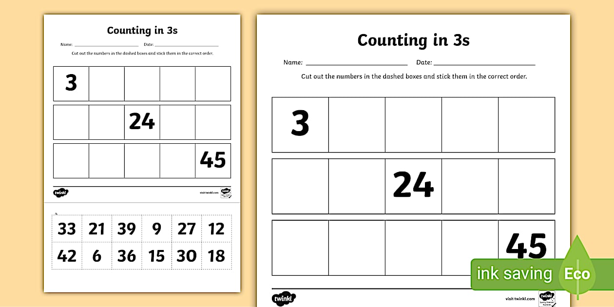 Counting in 3s Cut and Stick Worksheet / Worksheet - Twinkl