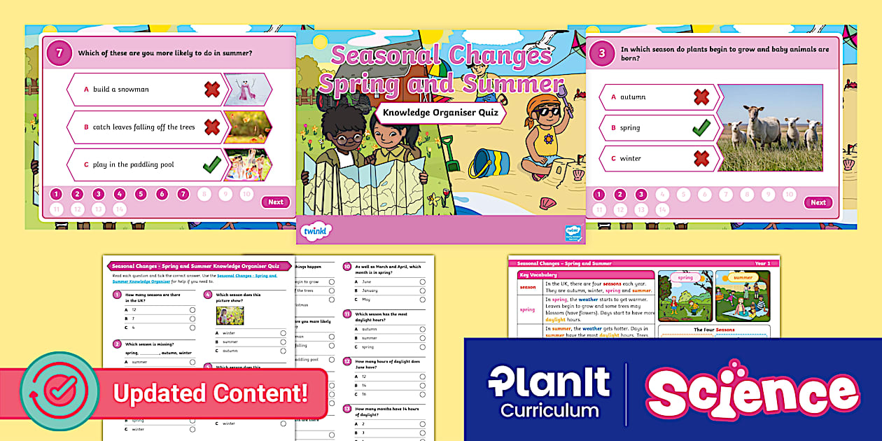 Science: Seasonal Changes Spring & Summer: Y1: KO Quiz Pack