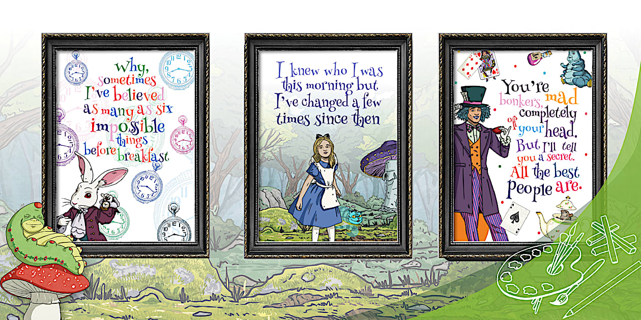 Alice in Wonderland Poster Pack Inspirational Quotes -Twinkl