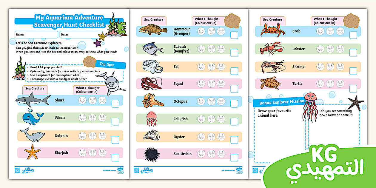 Under the Sea Aquarium Scavenger Hunt for EYFS