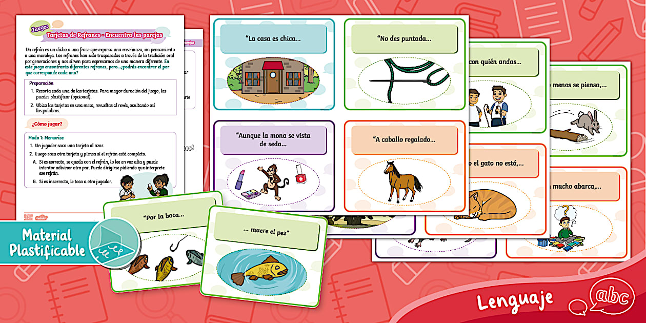 Juego | Tarjetas | Refranes | Encuentra | parejas | - Twinkl