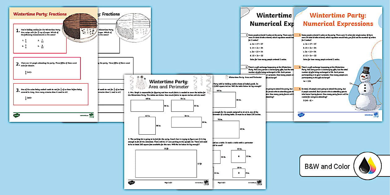 Fifth Grade Wintertime Party Math Practice Pack - Twinkl