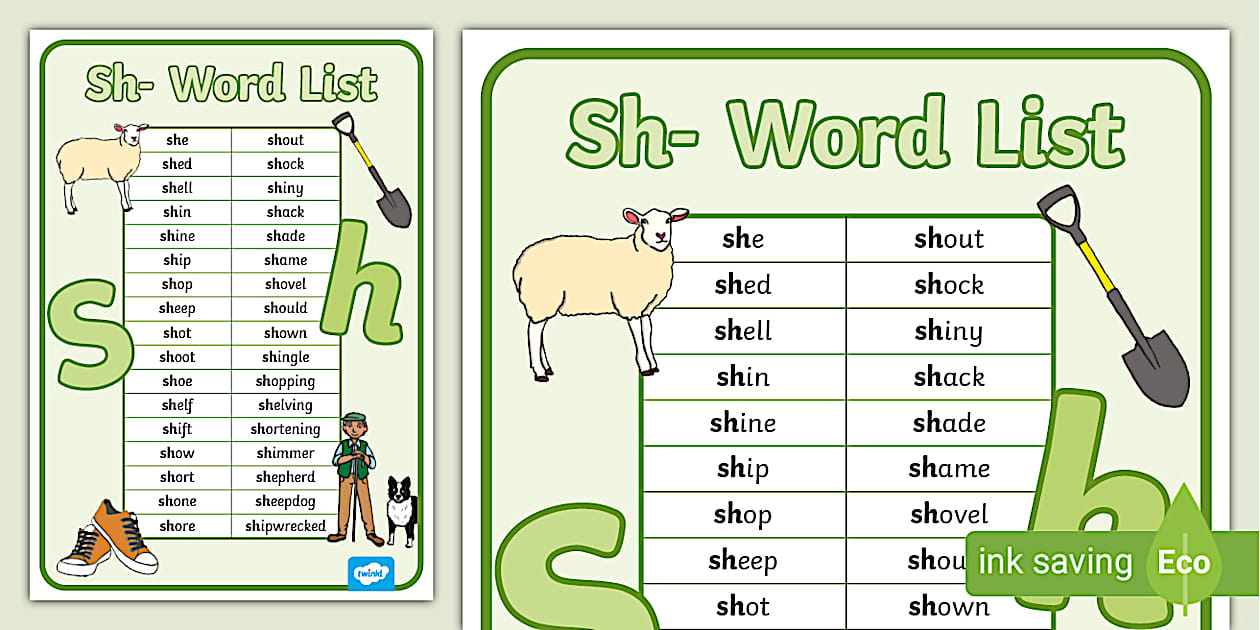Sh- Word List | Letter-Pairs Word List Beginning with Sh-
