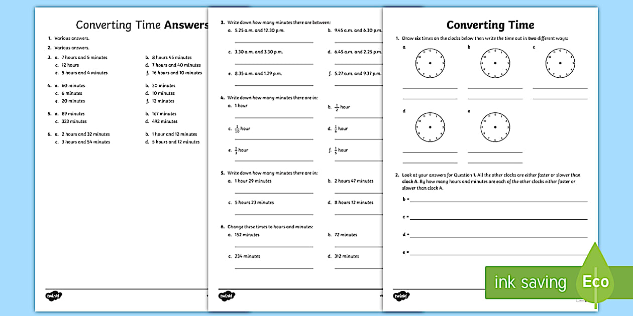 Converting Time Worksheet / Worksheet (teacher made)