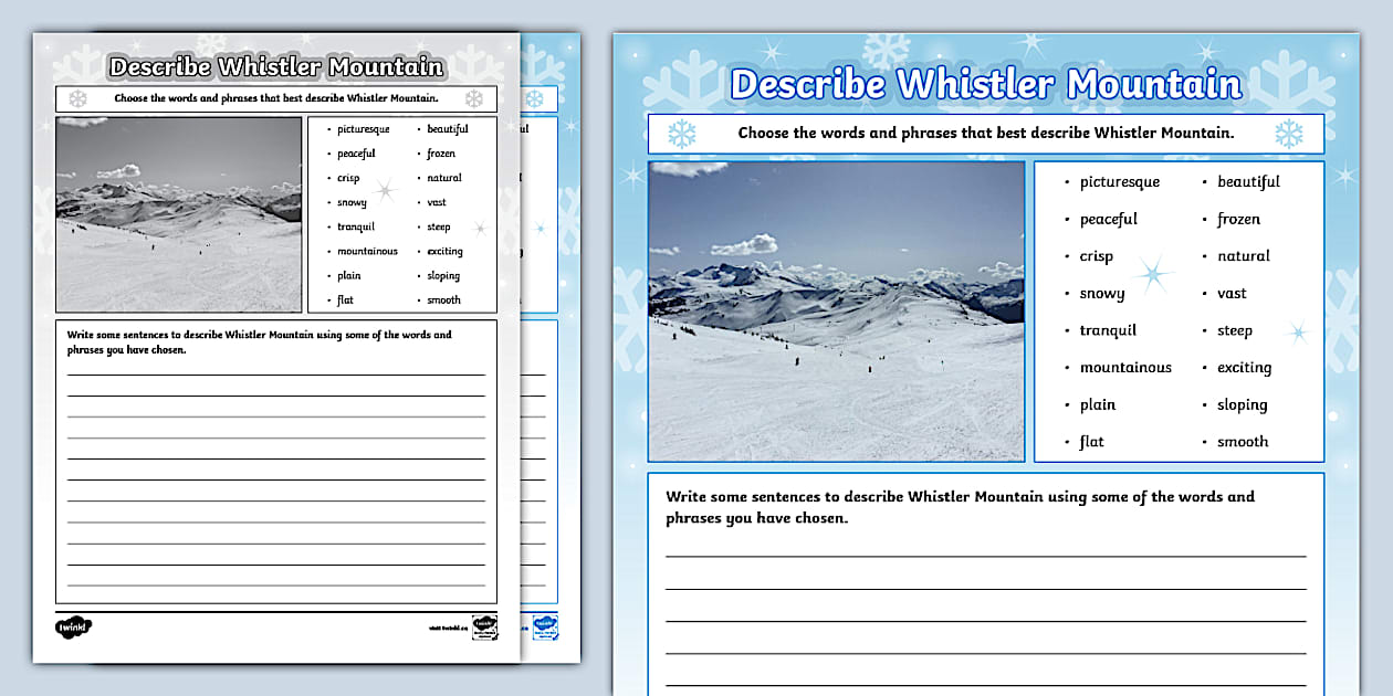 Describe Whistler Mountain Worksheet (teacher made) - Twinkl