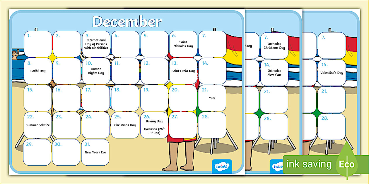 Summer Holidays Around the World Calendar (teacher made)