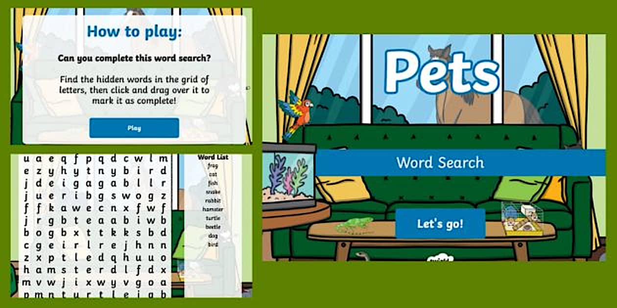 Pets Word Search Game｜互動遊戲｜小三適用 - Twinkl