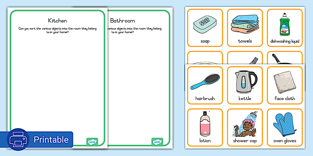 Grade R Data Handling Bathroom and Kitchen Sorting Activity
