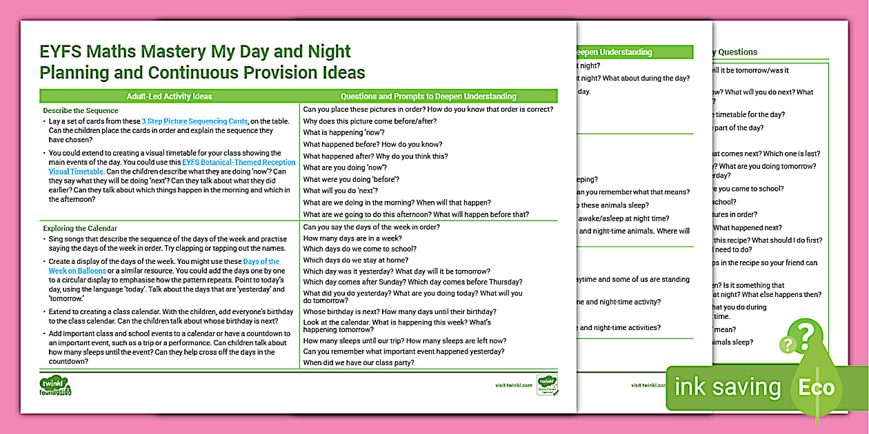 👉 EYFS Maths Mastery My Day and Night Continuous Provision