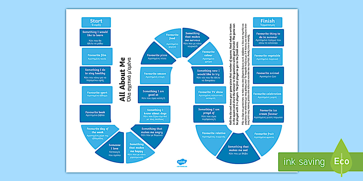 All About Me Board Game English/Greek - All About Me Board Game