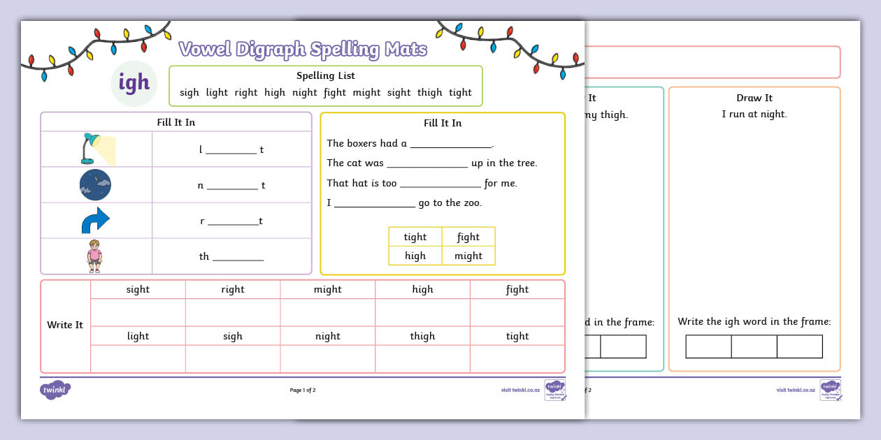 Vowel Trigraph Spelling Mat - igh (teacher made) - Twinkl