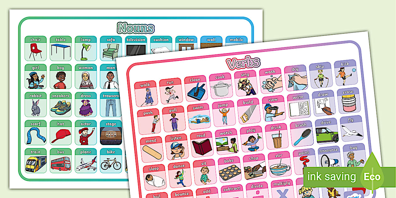 Nouns and Verbs Display Posters (teacher made) - Twinkl