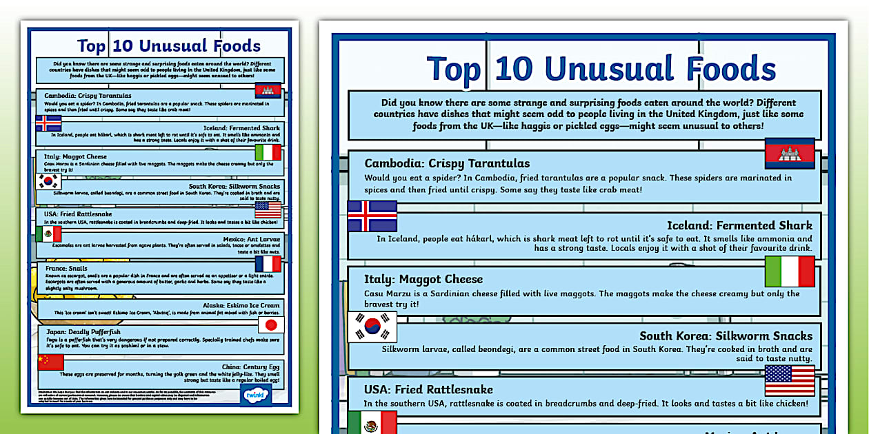 Top 10 Unusual Foods Poster (professor feito) - Twinkl