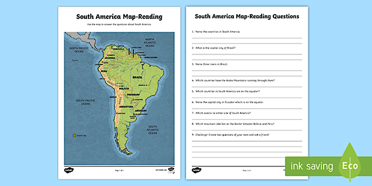 South America Map - Reading Activity (teacher made) - Twinkl