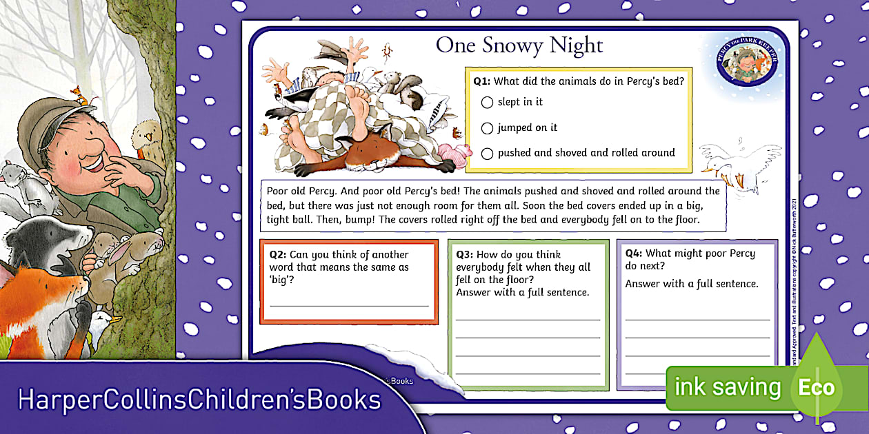 Percy the Park Keeper: One Snowy Night Reading Comprehension Mat [Ages 5-7]