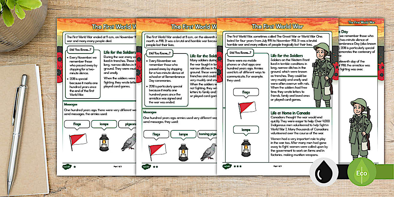 Remembrance Day First World War Differentiated Reading Comp.