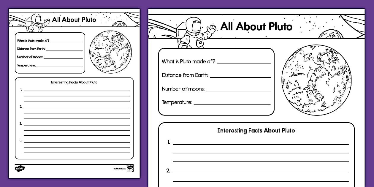 All About Pluto Research Worksheet for K-2nd Grade - Twinkl